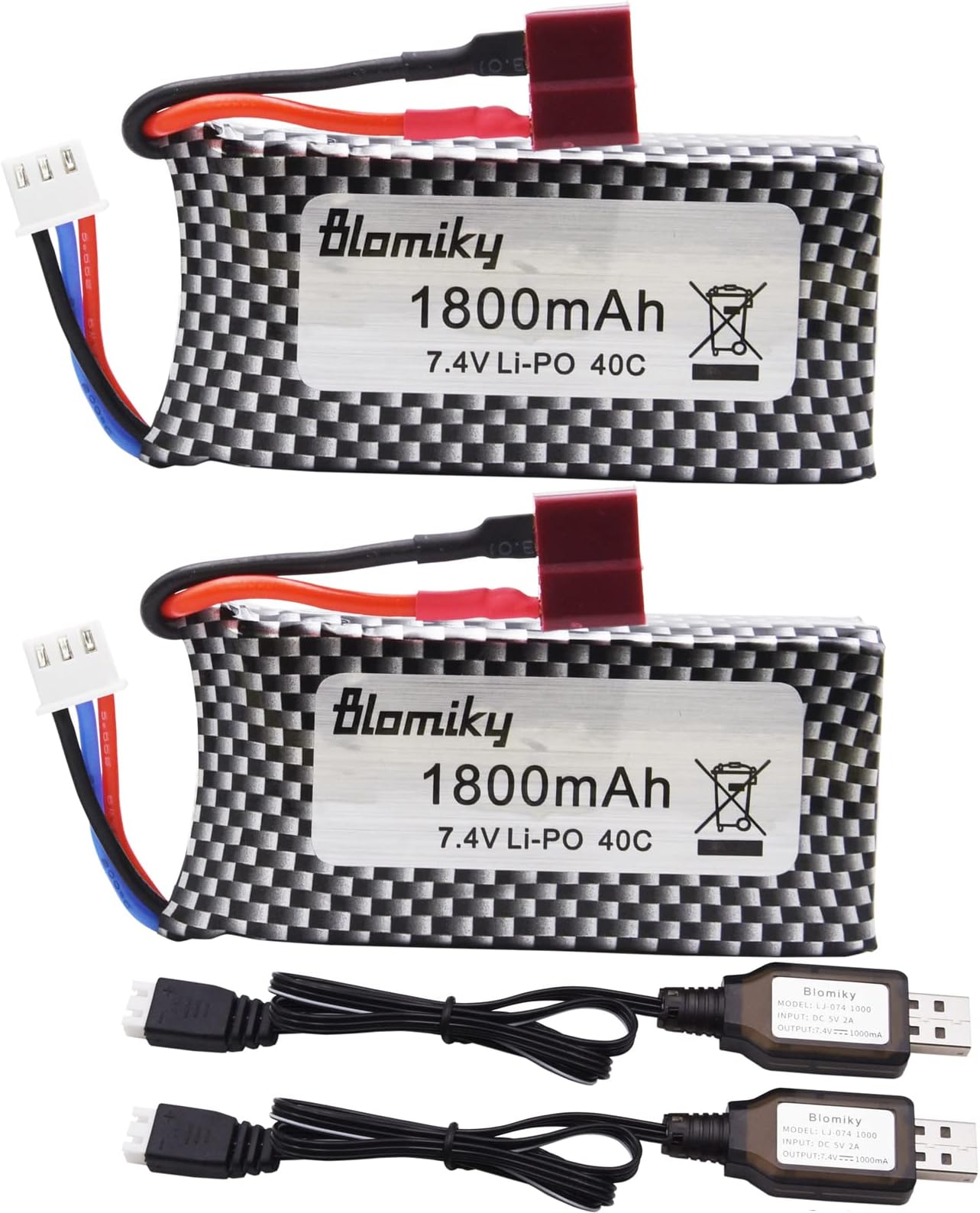 Amazon.com: Blomiky 2 Pack 7.4V 1800mAh 13.32Wh Li-PO Rechargeable ...