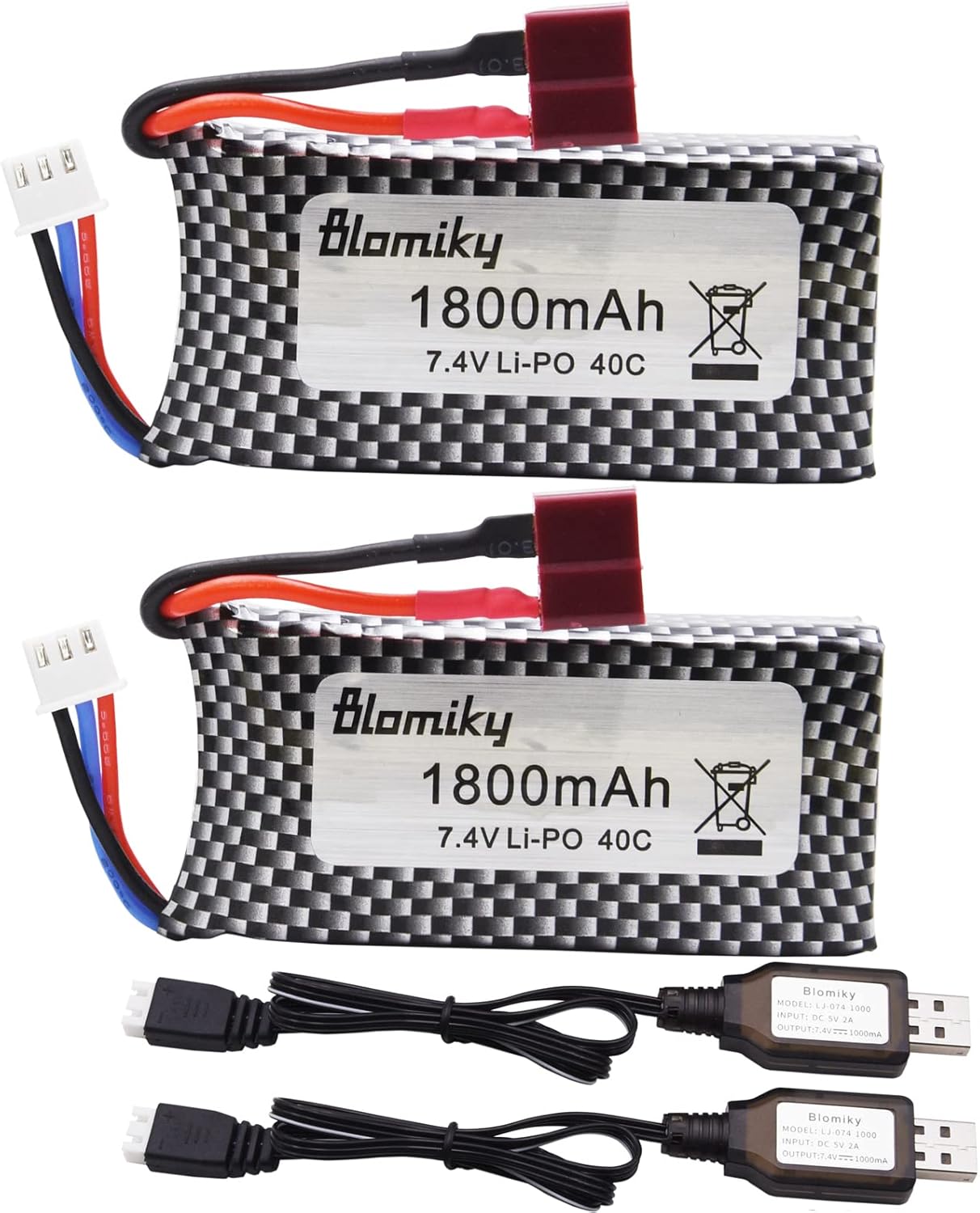 Amazon.com: Blomiky 2 Pack 7.4V 1800mAh 13.32Wh Li-PO Rechargeable ...