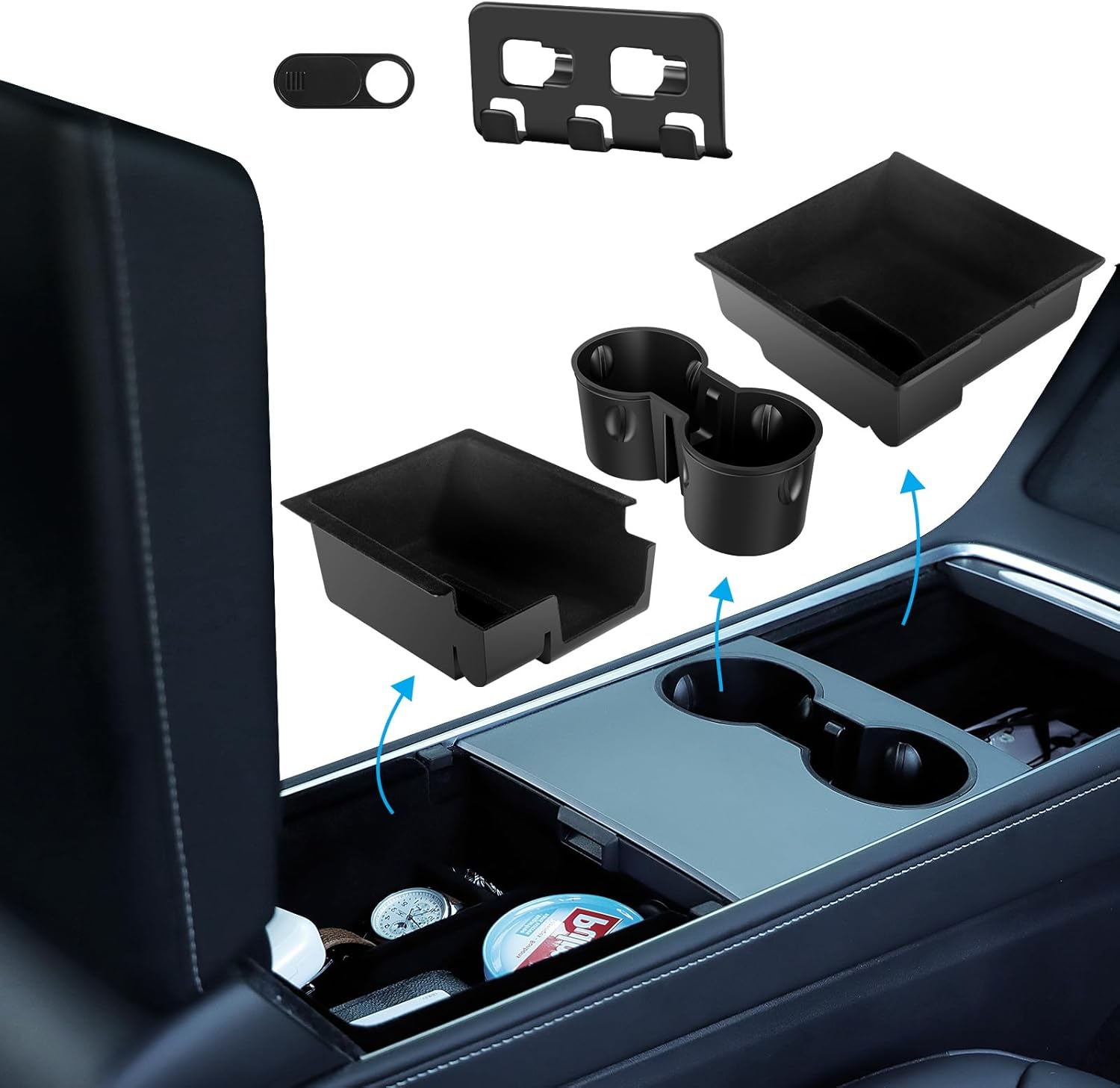 2025 Tesla Model 3 & Model Y Center Console Organizer - ABS Flocked ...