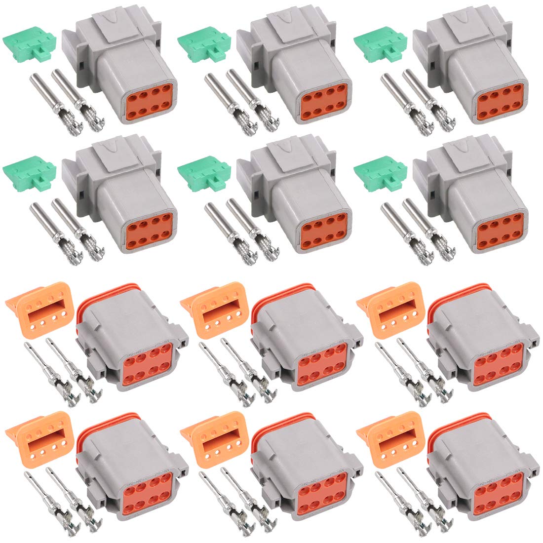 Glarks 102Pcs 8 Pin Way Sealed Gray Male and Female Auto Waterproof ...
