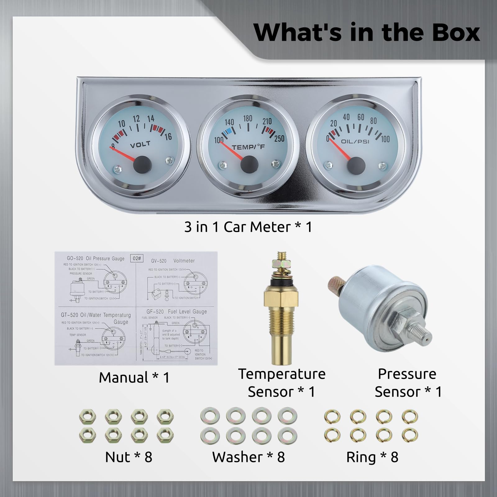 Snapklik.com : Vinyl 52mm 2 3 In 1 Car Auto Gauge Kit, 3 In 1 Car Meter ...