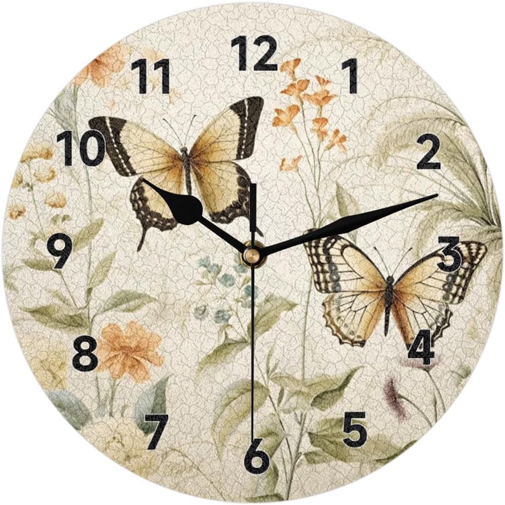 Amazon.com: Butterflies Flowers Wall Clock Battery Operated, 10 Inch ...
