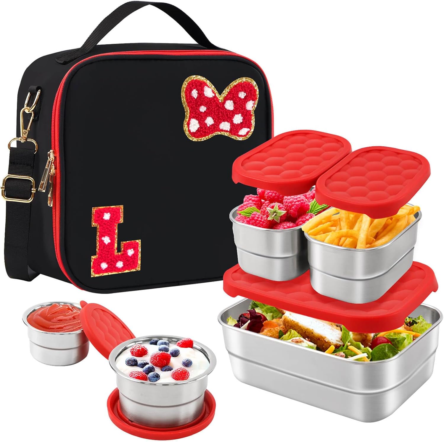 Amazon.com: Insulated Lunch Box Set, Bow Mouse Preppy Initial Lunch Bag ...