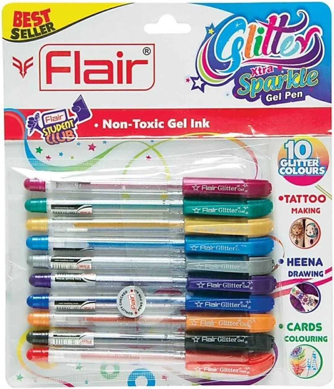 FLAIR Glitter Sparkle 1.0mm Gel Pen Blister Pack | Smooth & Perfect ...
