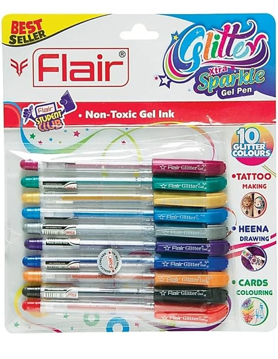 Flair Glitter Sparkle 1 mm Gel Pen Blister Pack | Comfortable Grip for ...