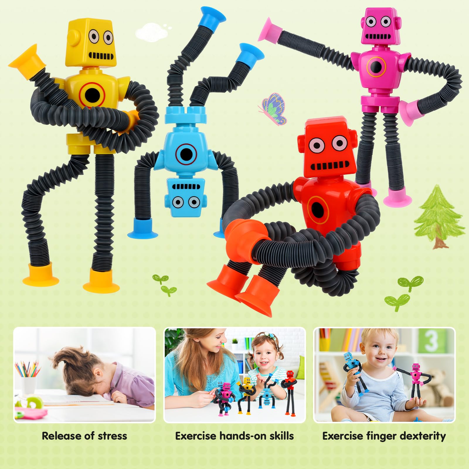 Snapklik.com : 4 Pack Telescopic Suction Cup Robot Toy, Shape Changing ...