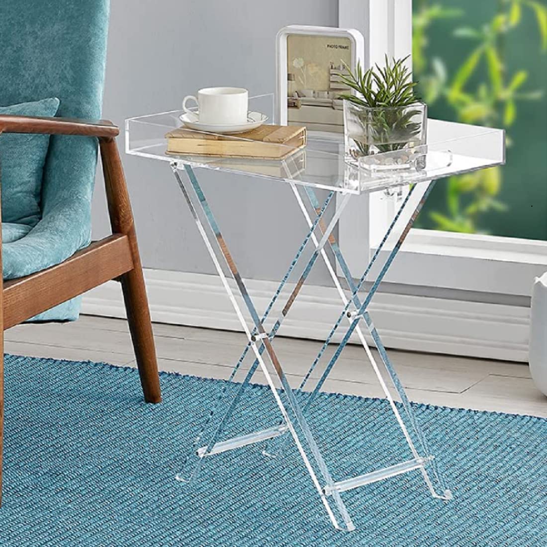 Buy Gdrasuya10 Acrylic Folding Tray Table, Clear Acrylic Side End Table Modern Square Coffee ...