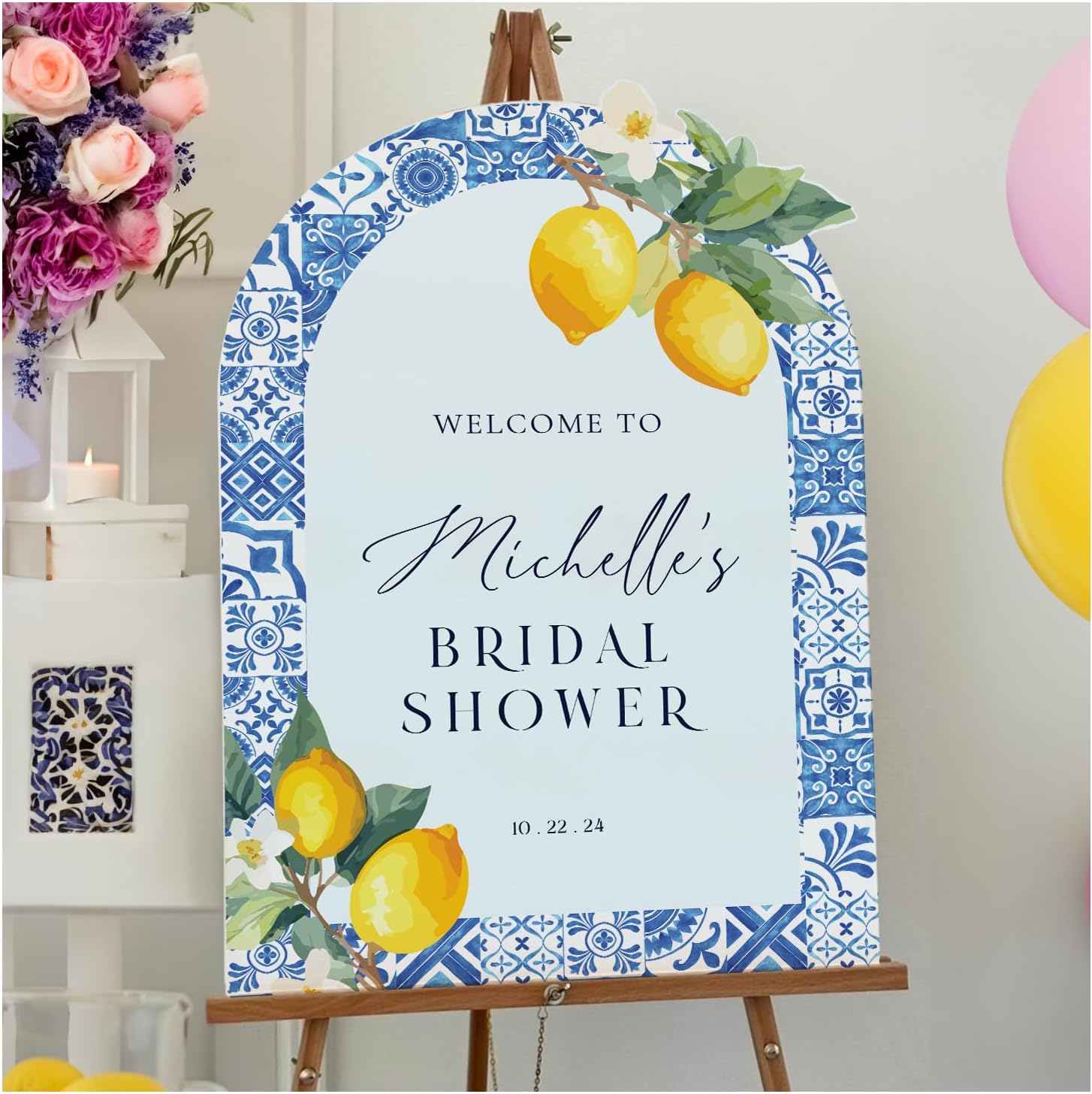 Amazon.com: Personalized Lemon Bridal Shower Sign - Custom Blue Tiles ...