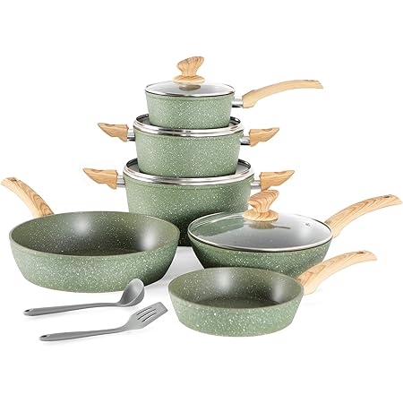 Amazon.com: Kitchen Academy Induction Cookware Sets - 12 Piece Green ...