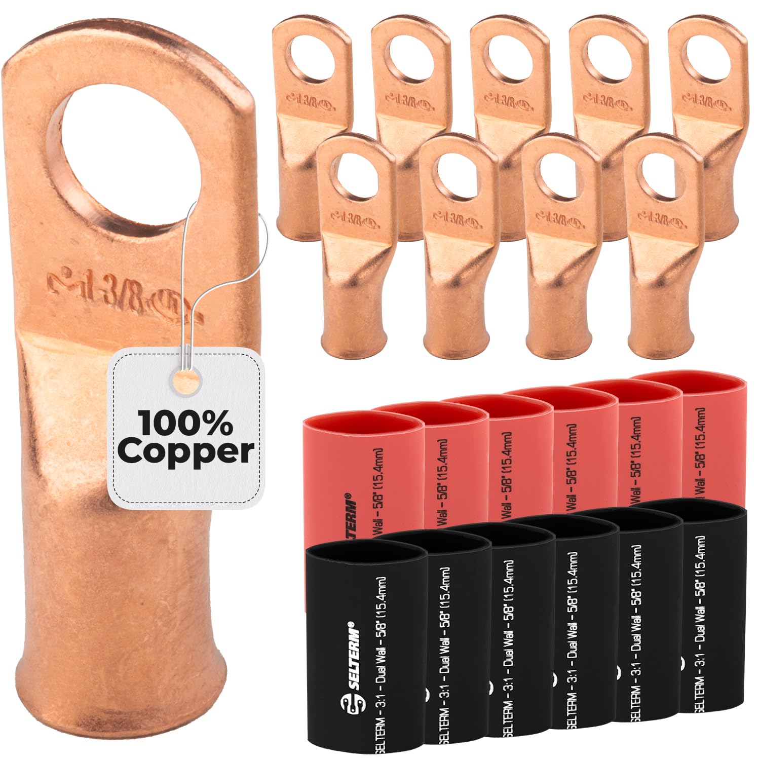 Snapklik.com : SELTERM 10pcs - 1 Awg - 3/8" Stud - Battery Lugs - Ring ...