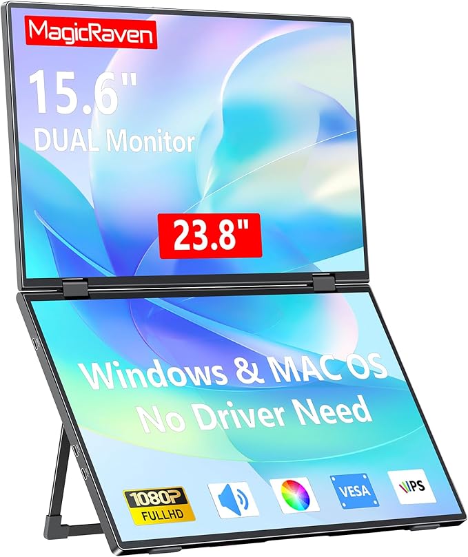 (No Driver Need) MagicRaven Portable Monitor, Dual 15.6" 1080P Triple ...