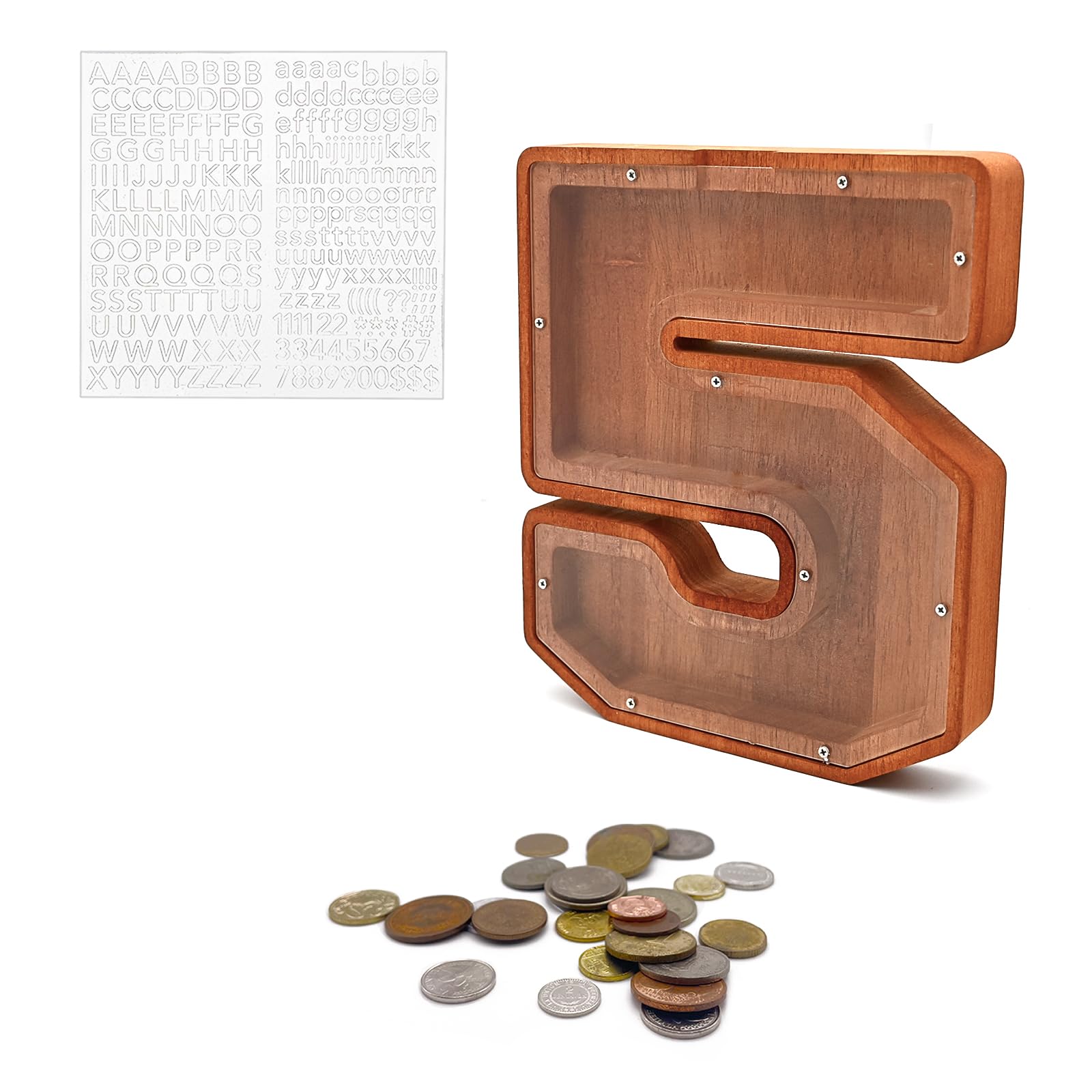 MEDOYOH Wooden Money Box Number 5, 23cm/9in Lucky Numbers Wooden Piggy ...