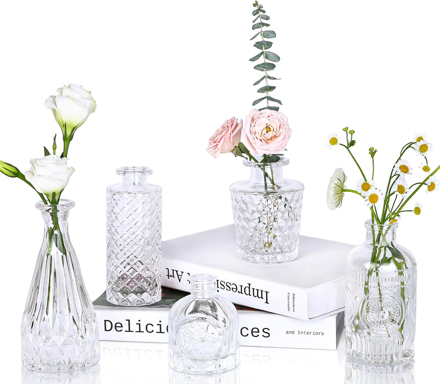 Amazon.com: UPBUD Clear Glass Bud Vases Set of 5, Mini Flower Vase for ...