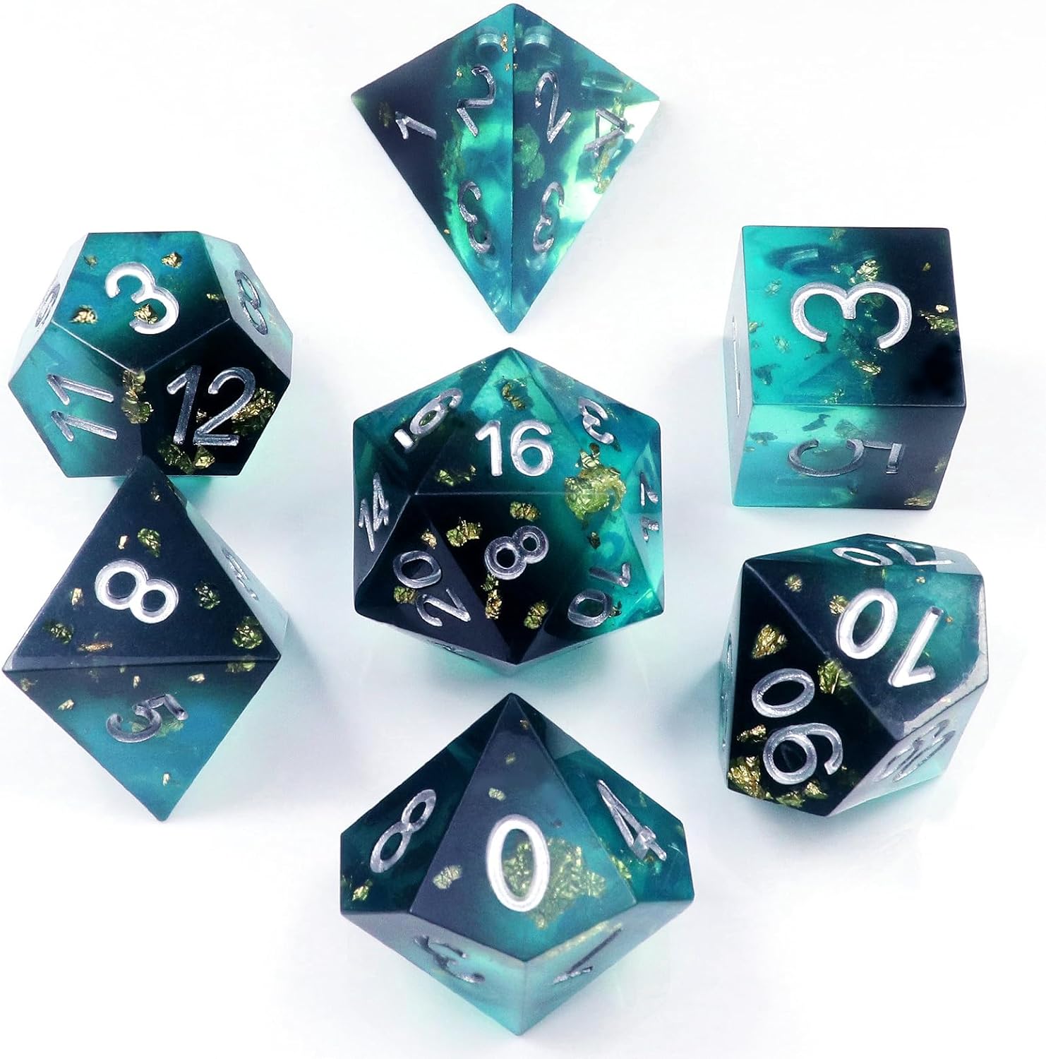 Amazon.com: PJOY DND Sharp Edged Dice Set, 7pcs Blue and Black Resin ...