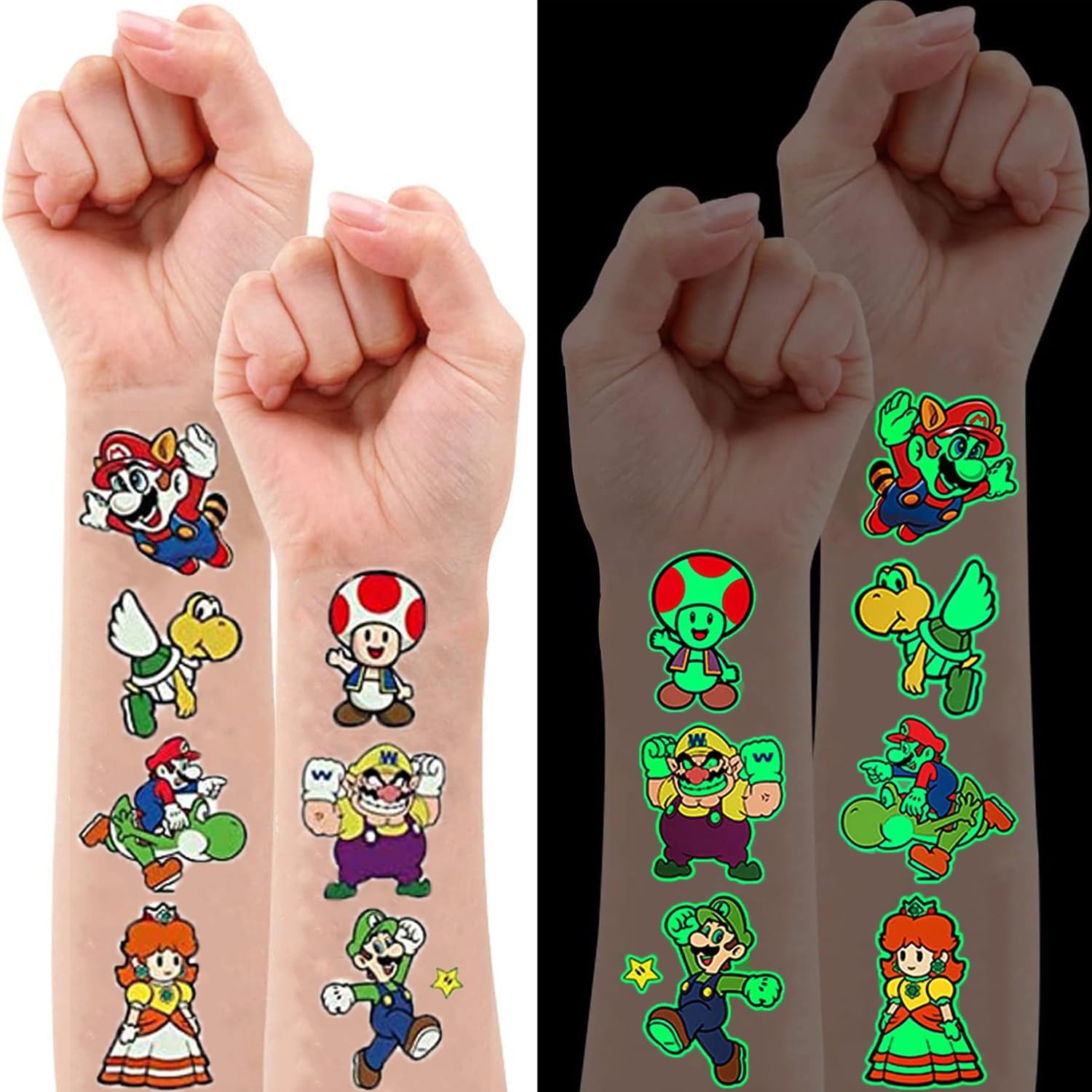 Amazon.com: 12 Sheets Mario Luminous Temporary Tattoos Stickers,Mario ...