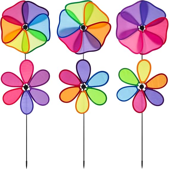 Amazon.com: 6 Pack Flower Wind Spinners, Rainbow Garden Wind Spinners ...
