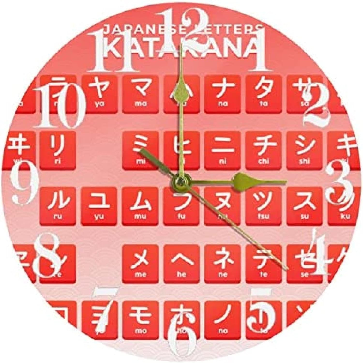 Amazon.com: Wall Clock Japanese Letters Hiragana Alphabet Red Wall ...