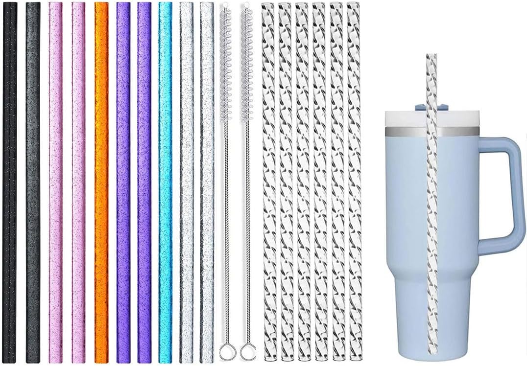 Amazon.com: ALINK 10 Pack Glitter Color Replacement Straws and 6 Pack ...