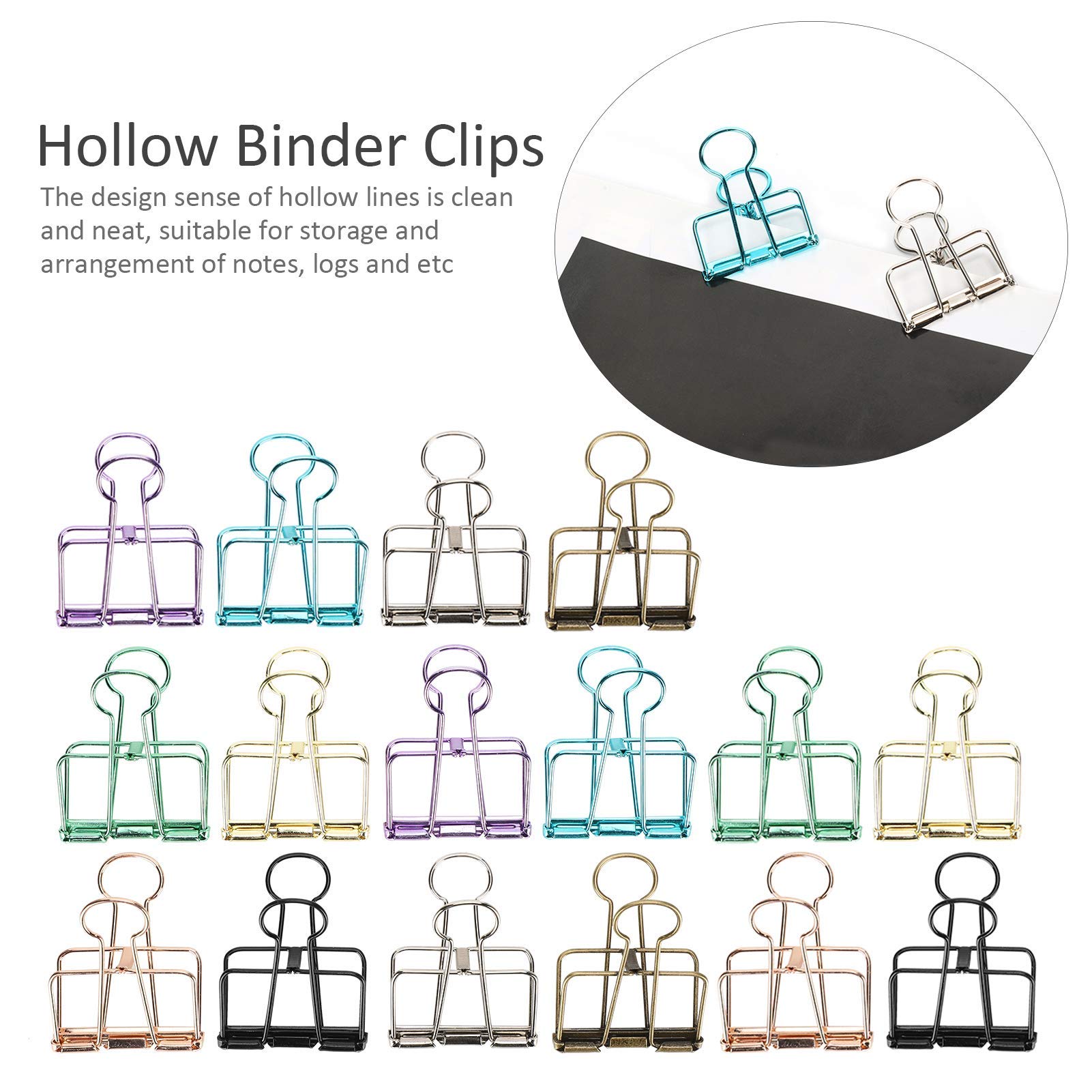 Colorful Binder Clips Tissting 16 Pcs Binder Clips,8 Colors Hollow ...