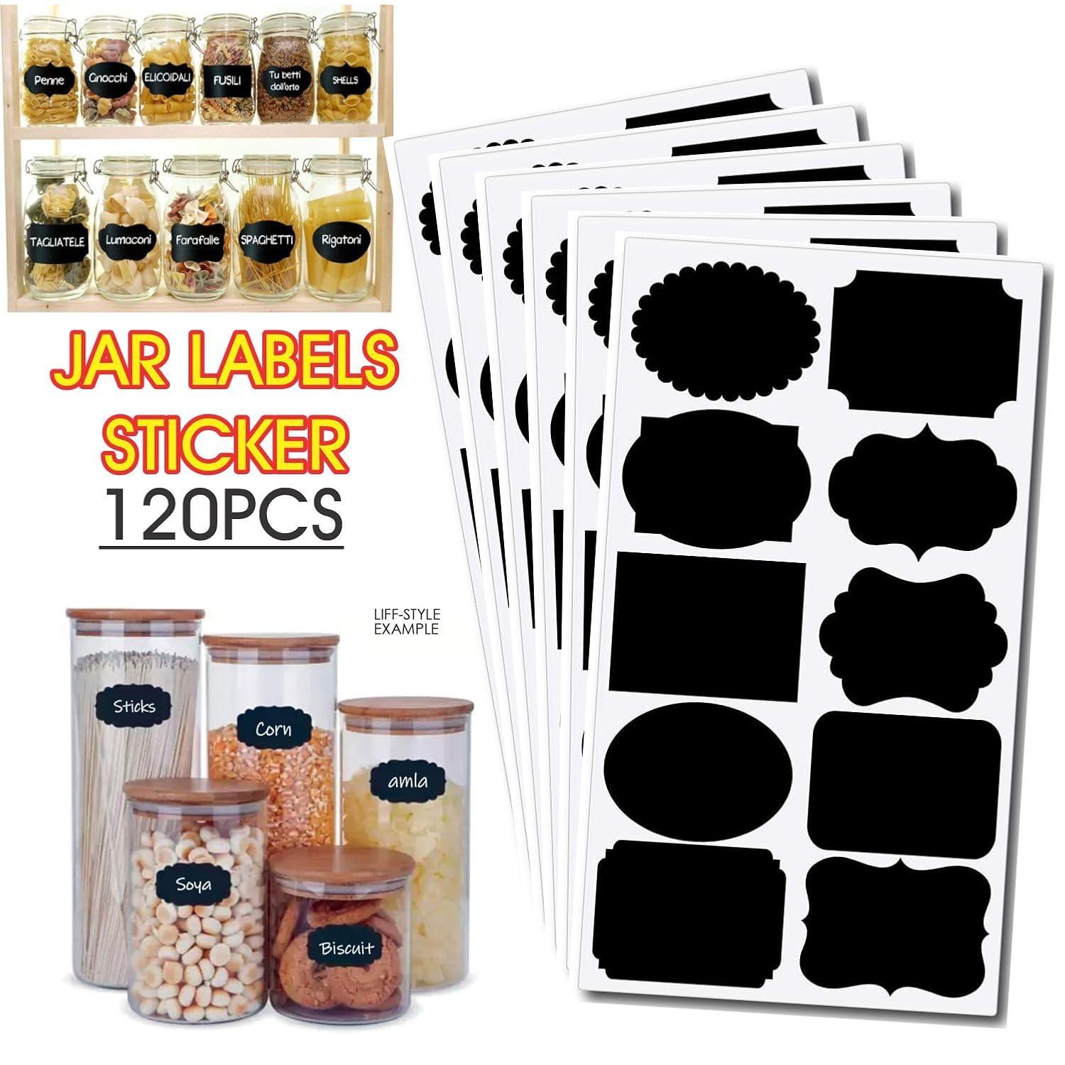 Sticker Yard Black 120 Pcs Waterproof Vinyl Stickers for Mason Jars ...