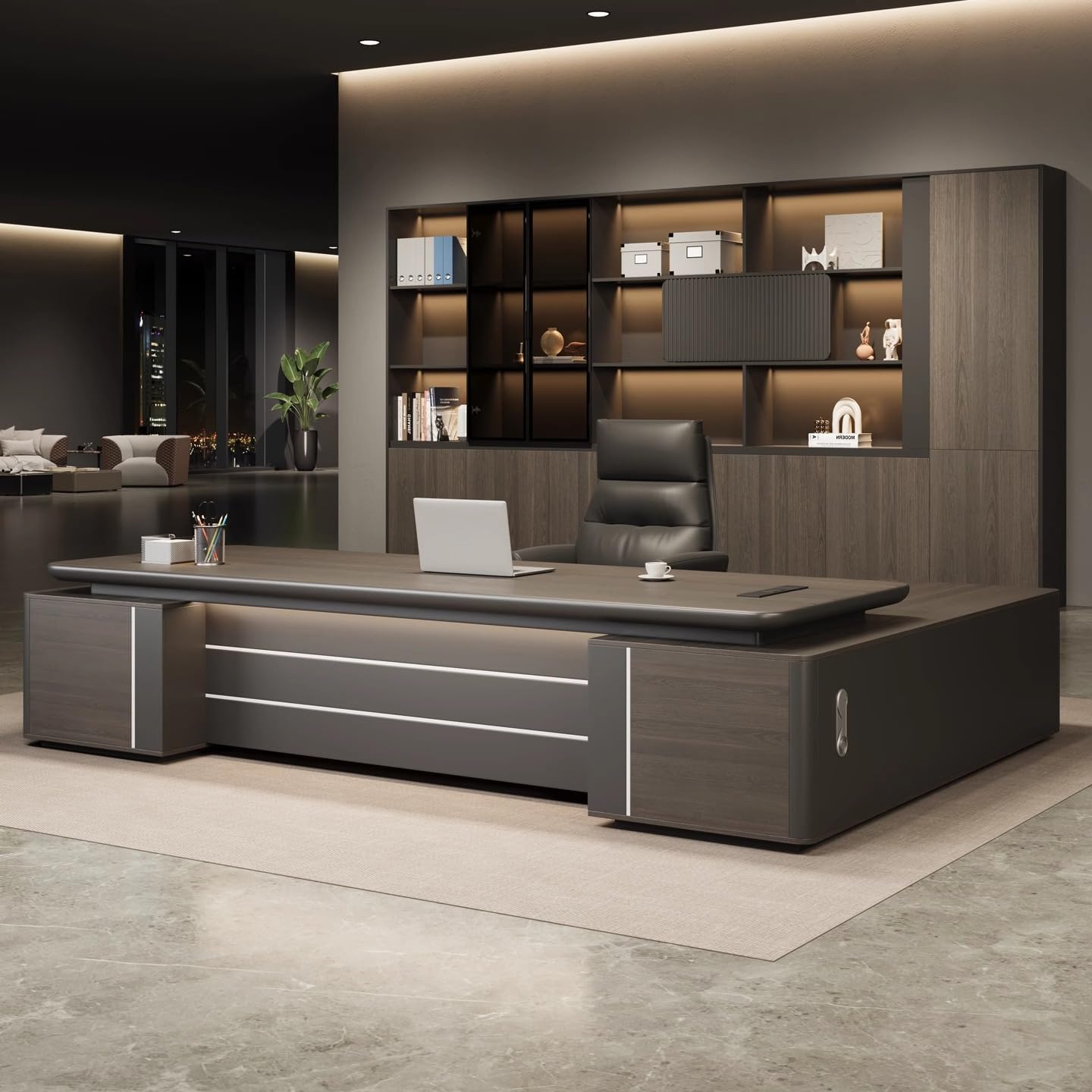 Amazon.com: Modern Executive Desk, I Shaped Executive Office Desk with ...