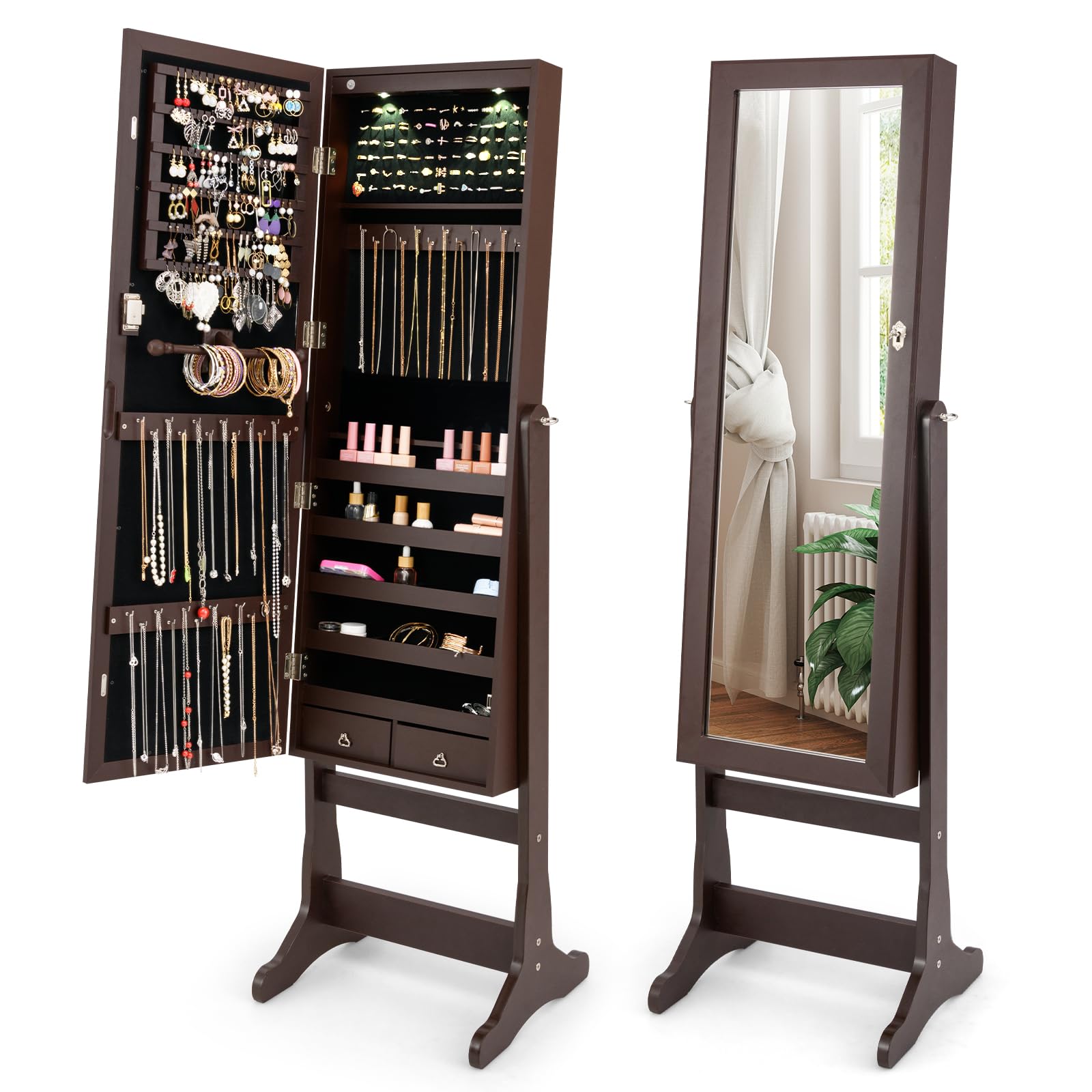 Amazon.com: GOFLAME Jewelry Armoire Cabinet, Standing Lockable Full ...