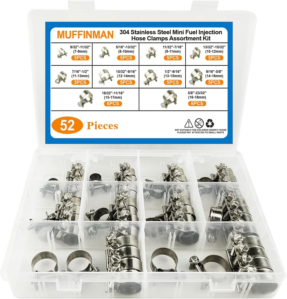 Amazon.com: 52Pcs Mini Fuel Injection Hose Clamps Assortment Kit,304 ...