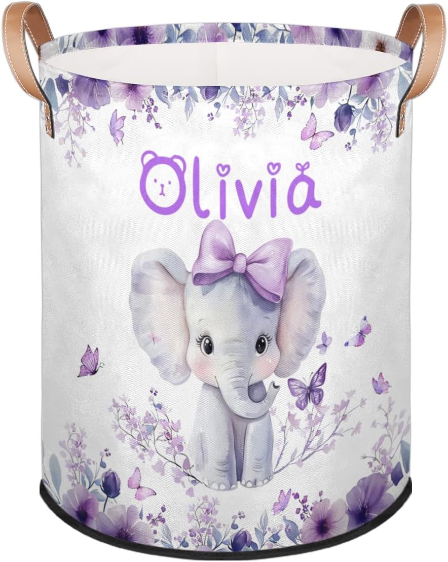 Amazon.com: Joyousleap Custom Elephant,purple Flowers Laundry Hamper ...