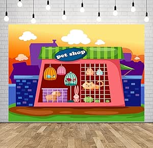 Amazon.com : Loccor 15x8ft Fabric Cartoon Pet Shop Backdrop Pet ...