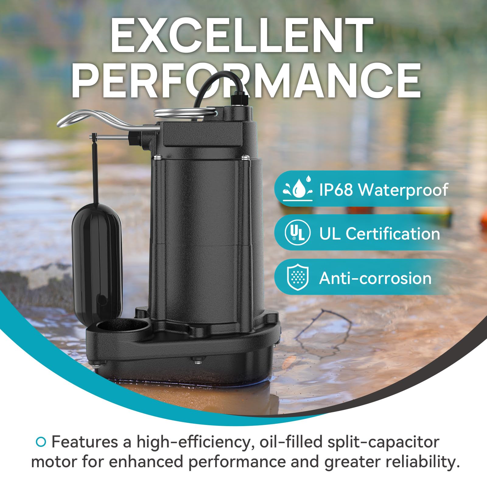 Snapklik.com : 1/2 HP Sewage/Effluent Pump, 6020 GPH Submersible ...