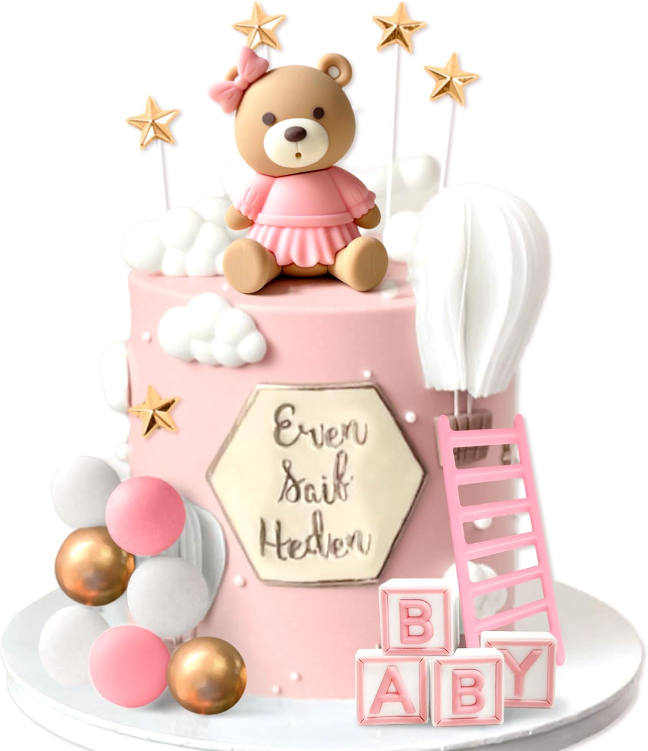 Amazon.com: JeVenis Pink Bear Cake Decoration Baby Bear Baby Shower ...