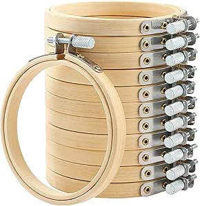 KUANVE 12 Pieces 3 Inch Bamboo Embroidery Hoops Set, Wooden Round Cross ...