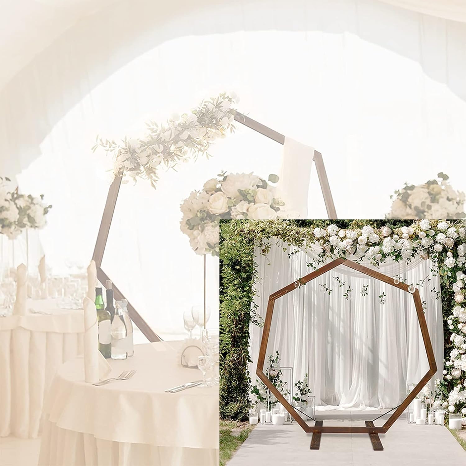 Amazon.com : XIGOUZIQU Wedding Arch 7.2FT,Heptagonal Wood Arch ...