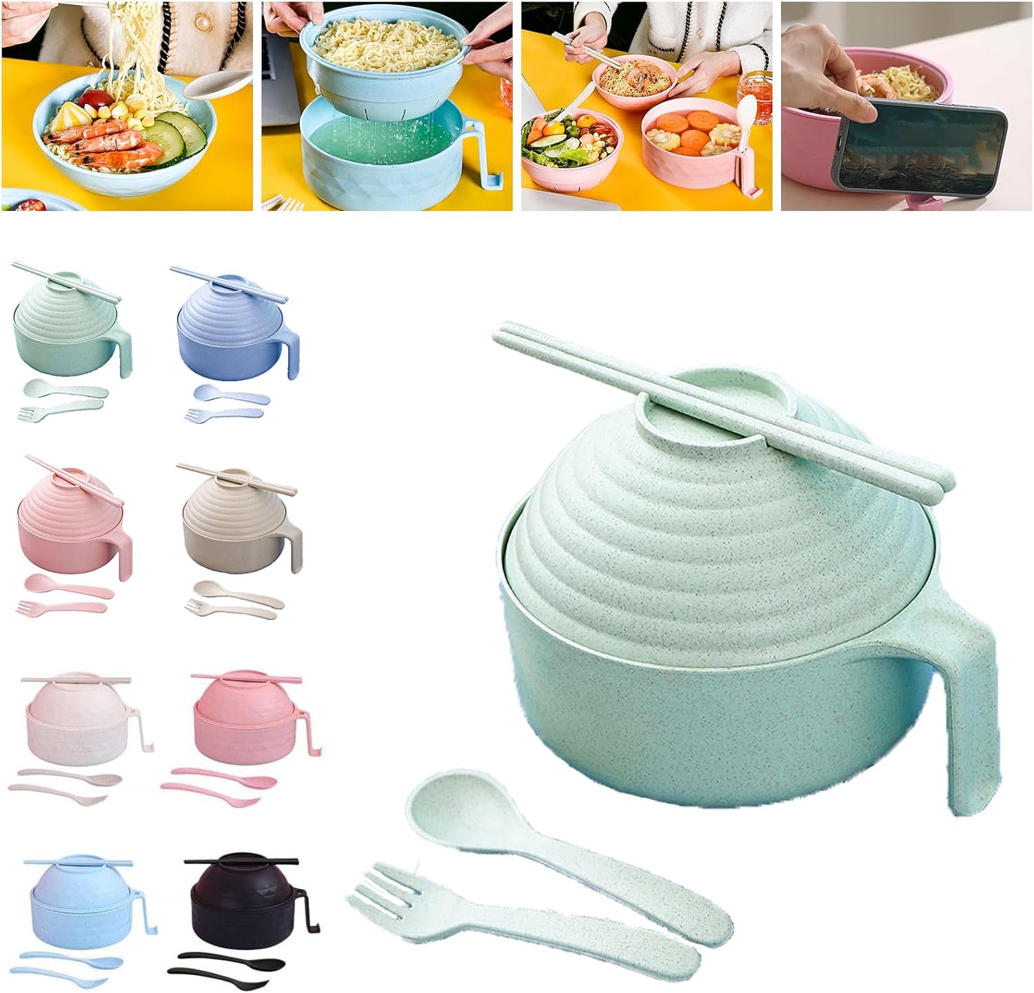 Amazon.com: 6 Piece Microwave Ramen Bowl with Strainer,Noodle Bowl with ...