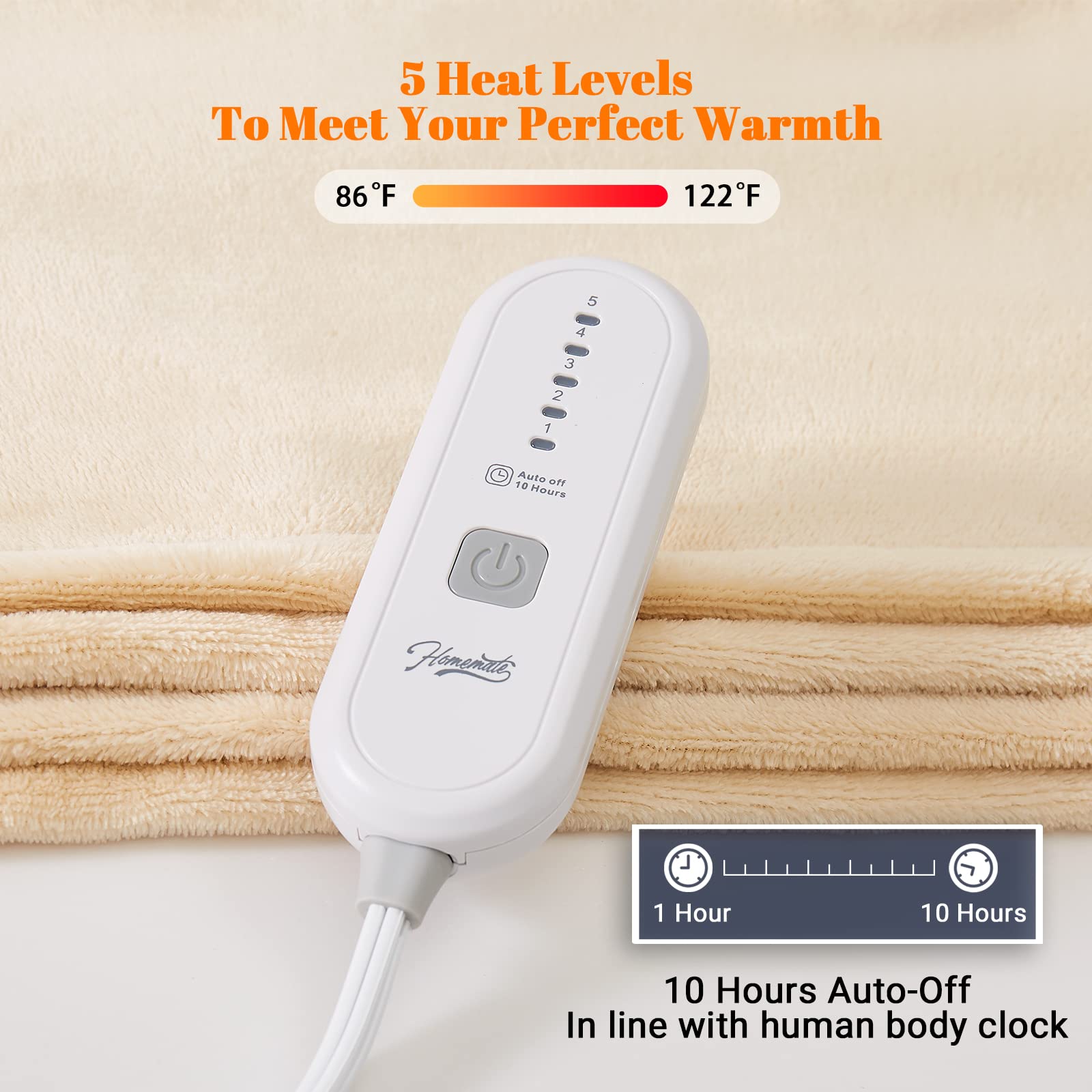 HomeMate Electric Heated Blanket Dual Controller King Size 100"x 90 ...