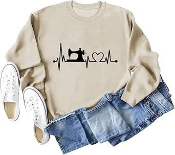 Amazon.com: TMCSSYIE Women Heart Beat with Sewing Machine Graphic ...
