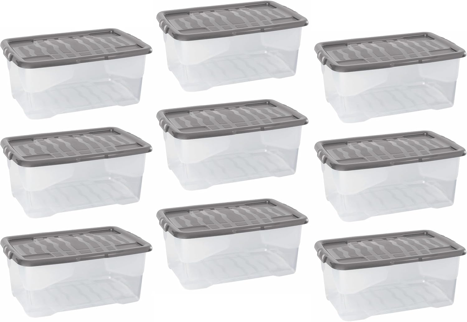 Strata 9 x 42 Litres Curve Plastic Stackable Storage Box & Lid with ...