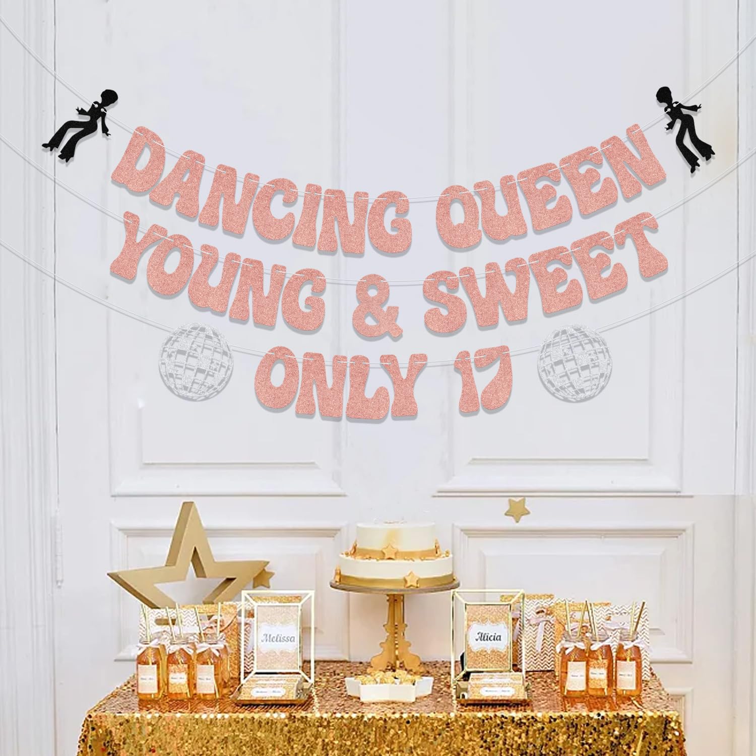 Dancing Queen Disco Theme Party Decorations Rose Gold Glitter 17th ...