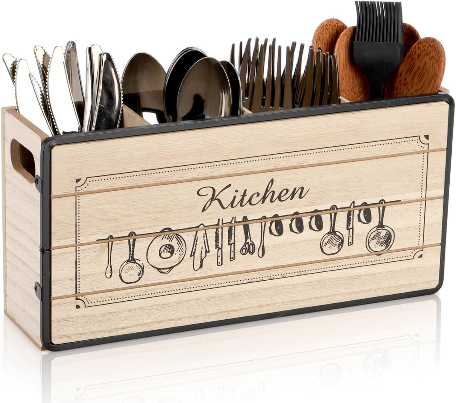Amazon.com: Noamus Kitchen Utensil Holder, 4 Compartment Wooden Cutlery ...