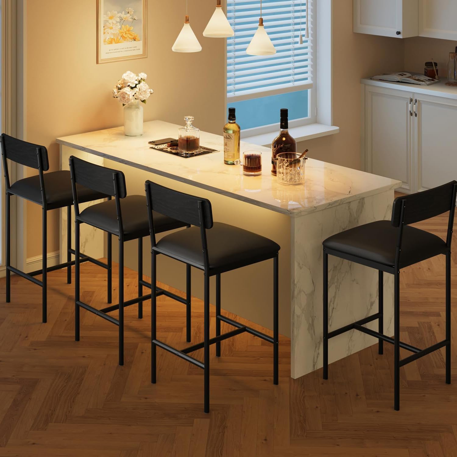 Amazon.com: IDEALHOUSE Bar Stools Set of 4, Kitchen Bar Stools with ...