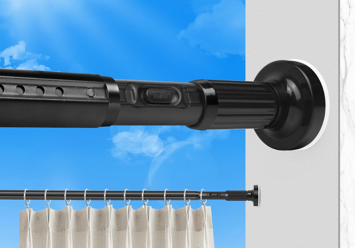 Tension Shower Curtain Rod 51-156 Inch,Extra Long Tension Curtain Rod ...