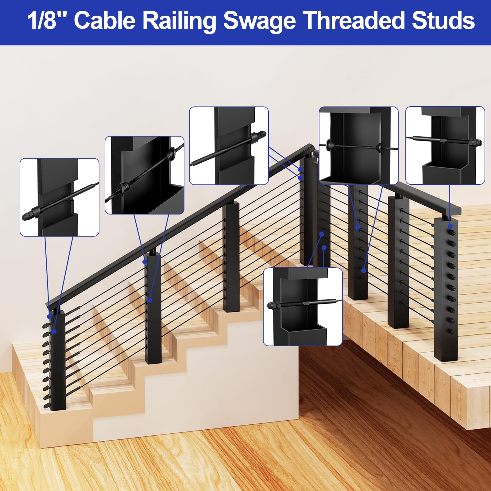 Snapklik.com : BLIKA 50 Pack 6" Long Black Swage Threaded Stud Tension ...