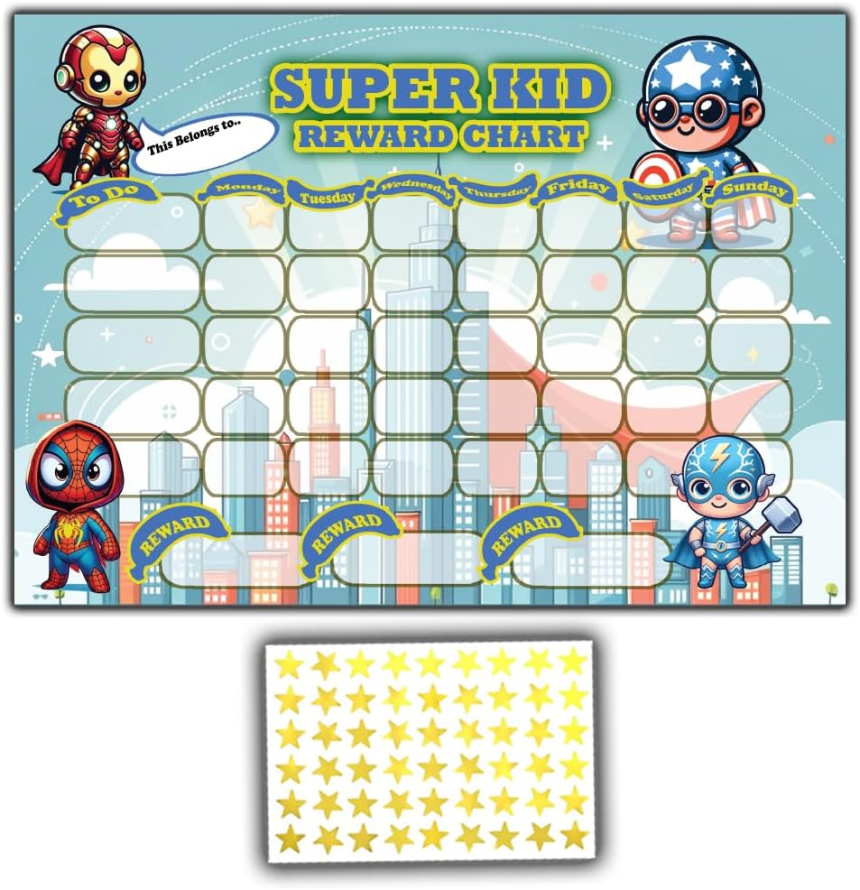 Good Behaviou r- Superhero Kid Themed Reward Chart -100 Gold Star ...