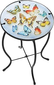 Amazon.com: Collections Etc Colorful Butterflies Glass Top Indoor ...