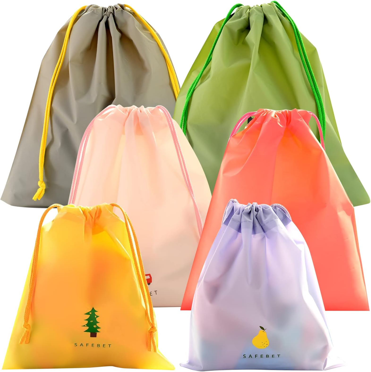 6 Pieces Waterproof Drawstring Bags, Reusable Shoe Bags Clothes Bags ...