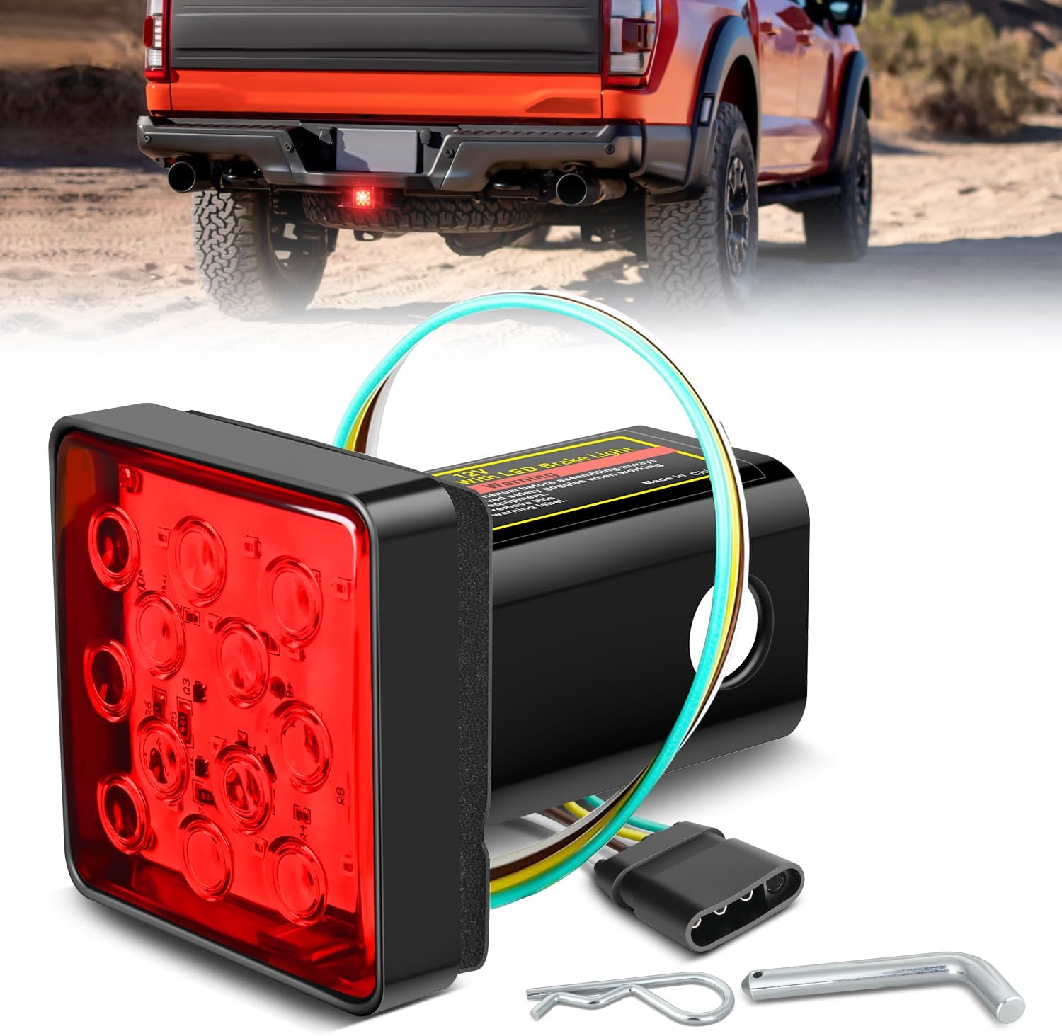 Nilight LED Brake Light Trailer Hitch Cover Square Red Lens Brake Light ...