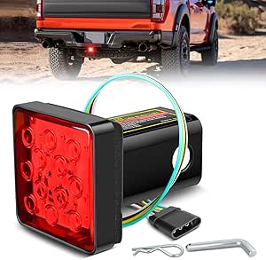 Nilight LED Brake Light Trailer Hitch Cover Square Red Lens Brake Light ...