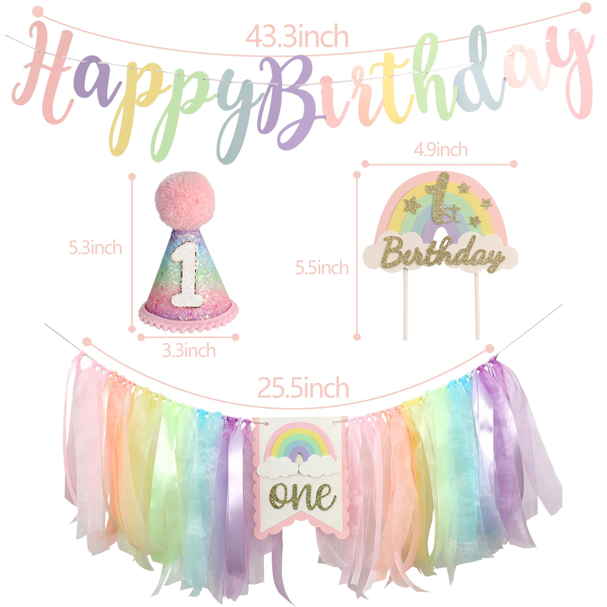 Snapklik.com : Pastel Rainbow High Chair Banner For 1st Birthday ...
