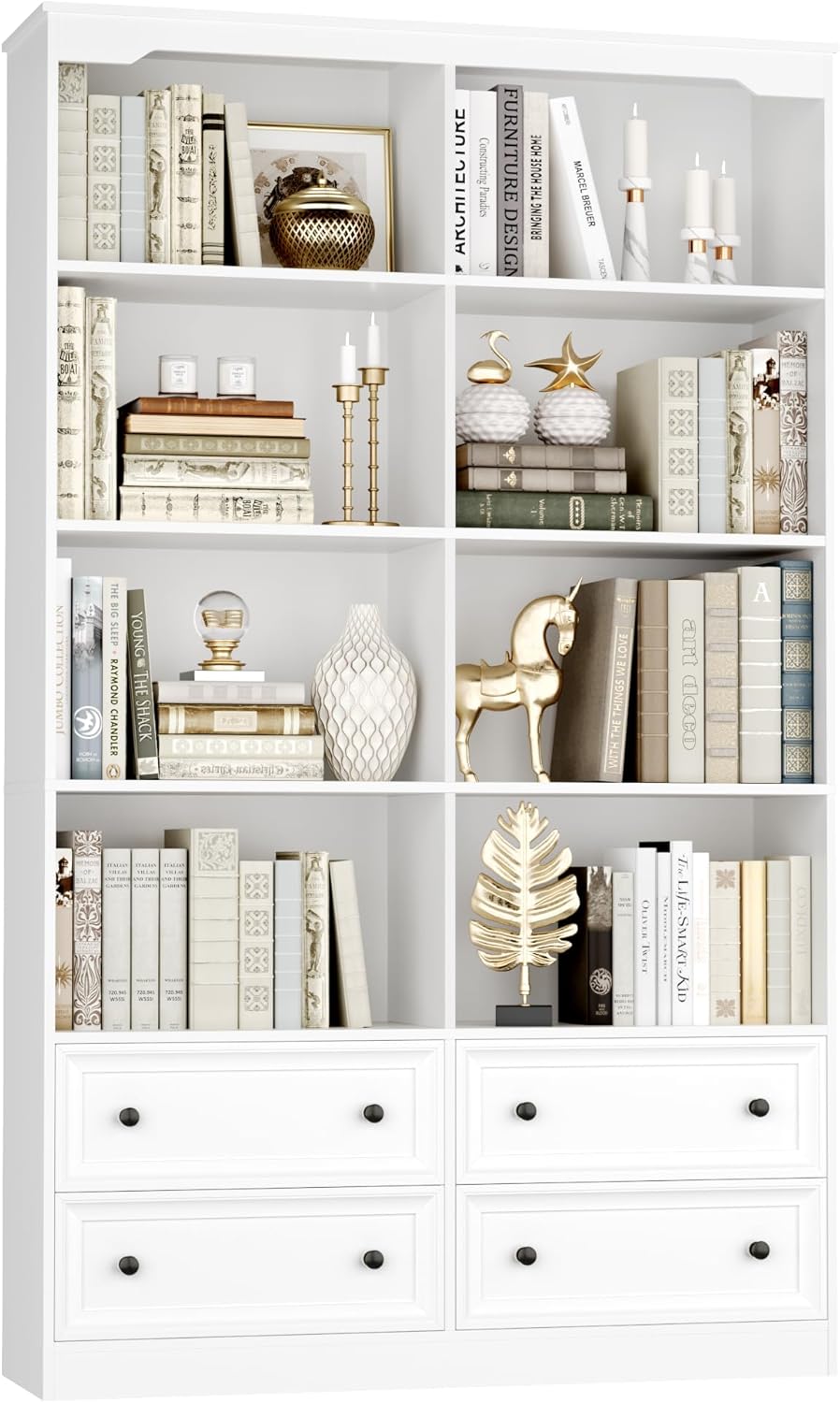 Amazon.com: FINETONES 71" Tall Bookshelf with 4 Drawers, 6-Tier Double ...