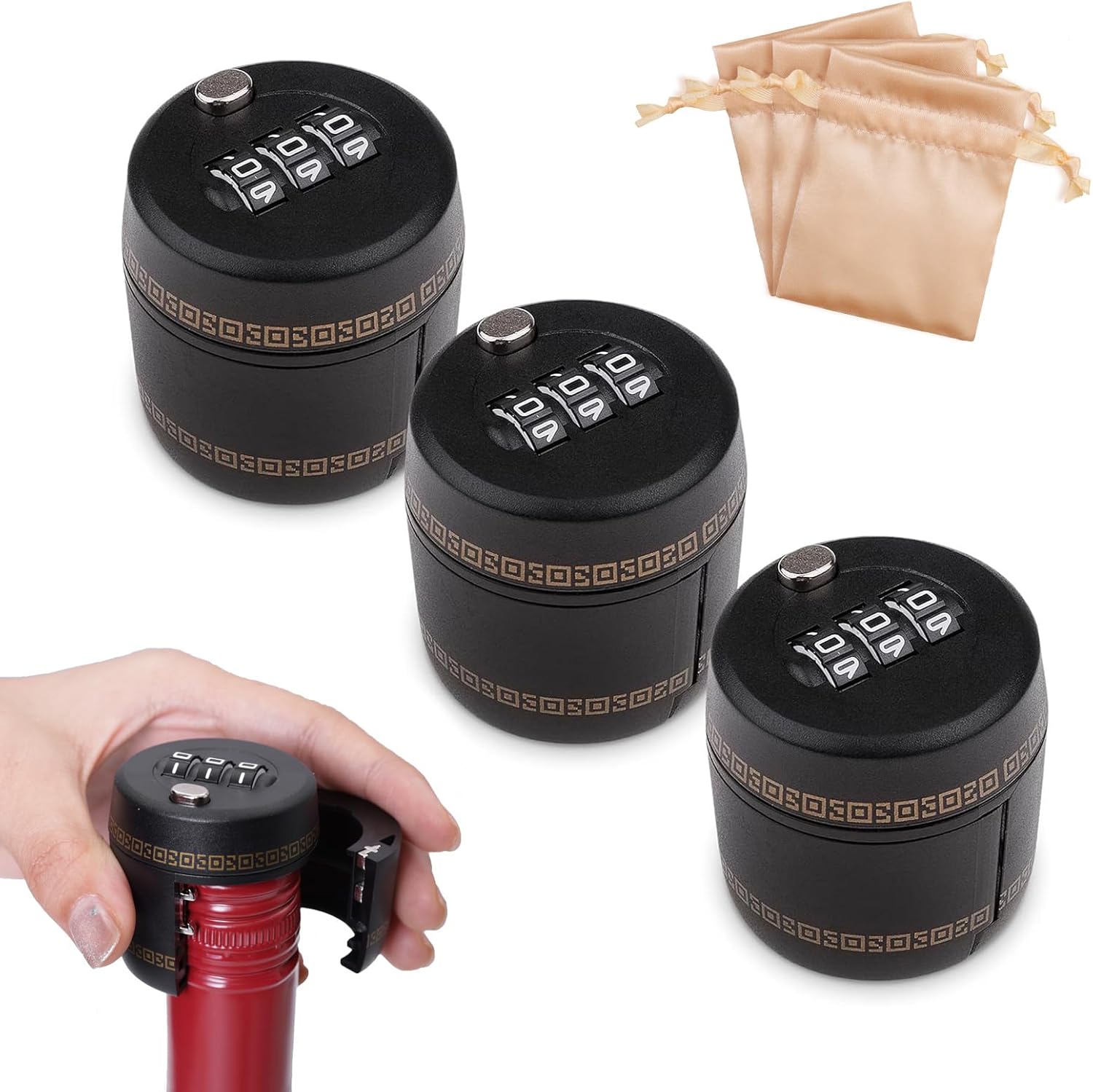Amazon.com: HOSASSPER Wine Bottle Combination Lock, 3Pcs Liquor Bottle ...
